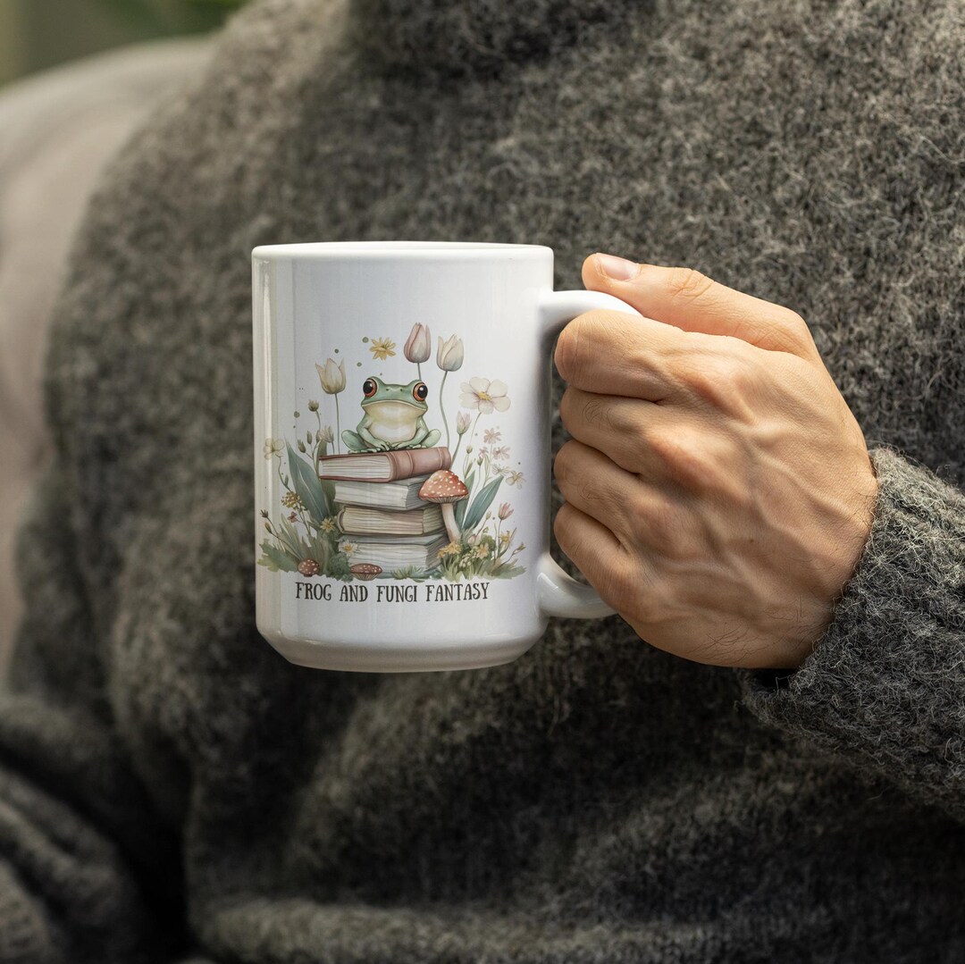 Personalized Fairycore Frog Book Lover Mug, Cottagecore Coffee Cup With ...