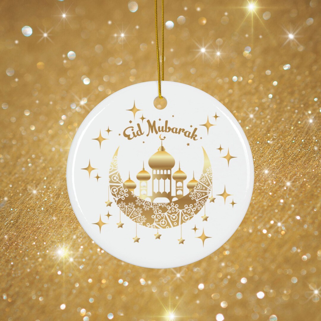 Eid Mubarak Circle Shape Ceramic Ornaments, Festive Decorations for Eid ...