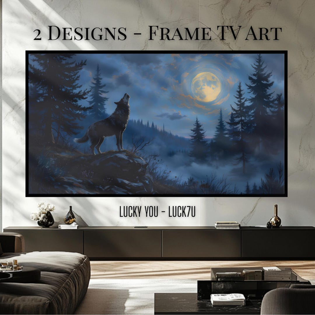 Wolf Howling at Moon TV Frame Art – Mystical Forest (digital Download ...