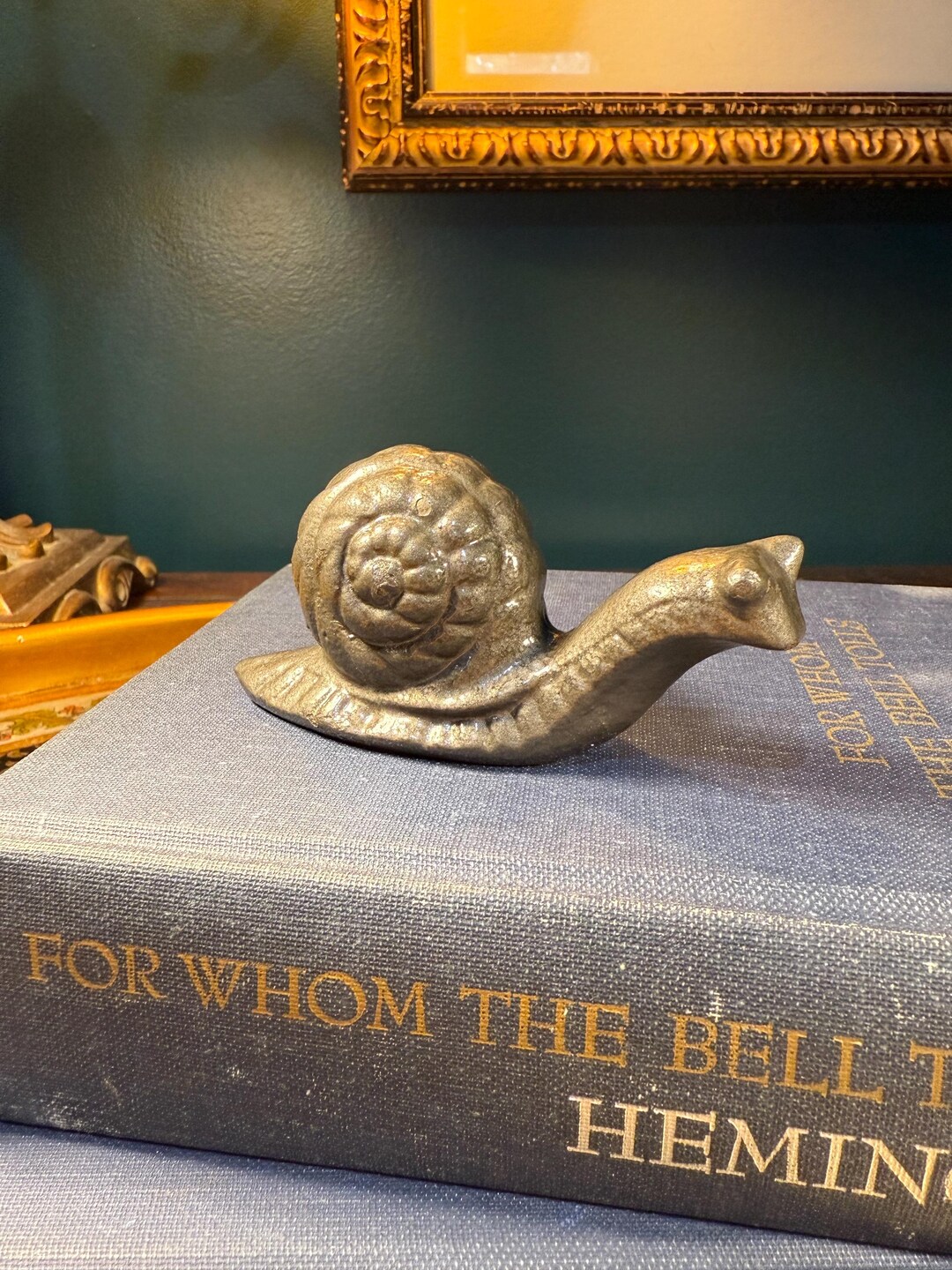 Vintage Cast Iron Snail Figurine – Rustic Garden Decor, Paperweight or ...