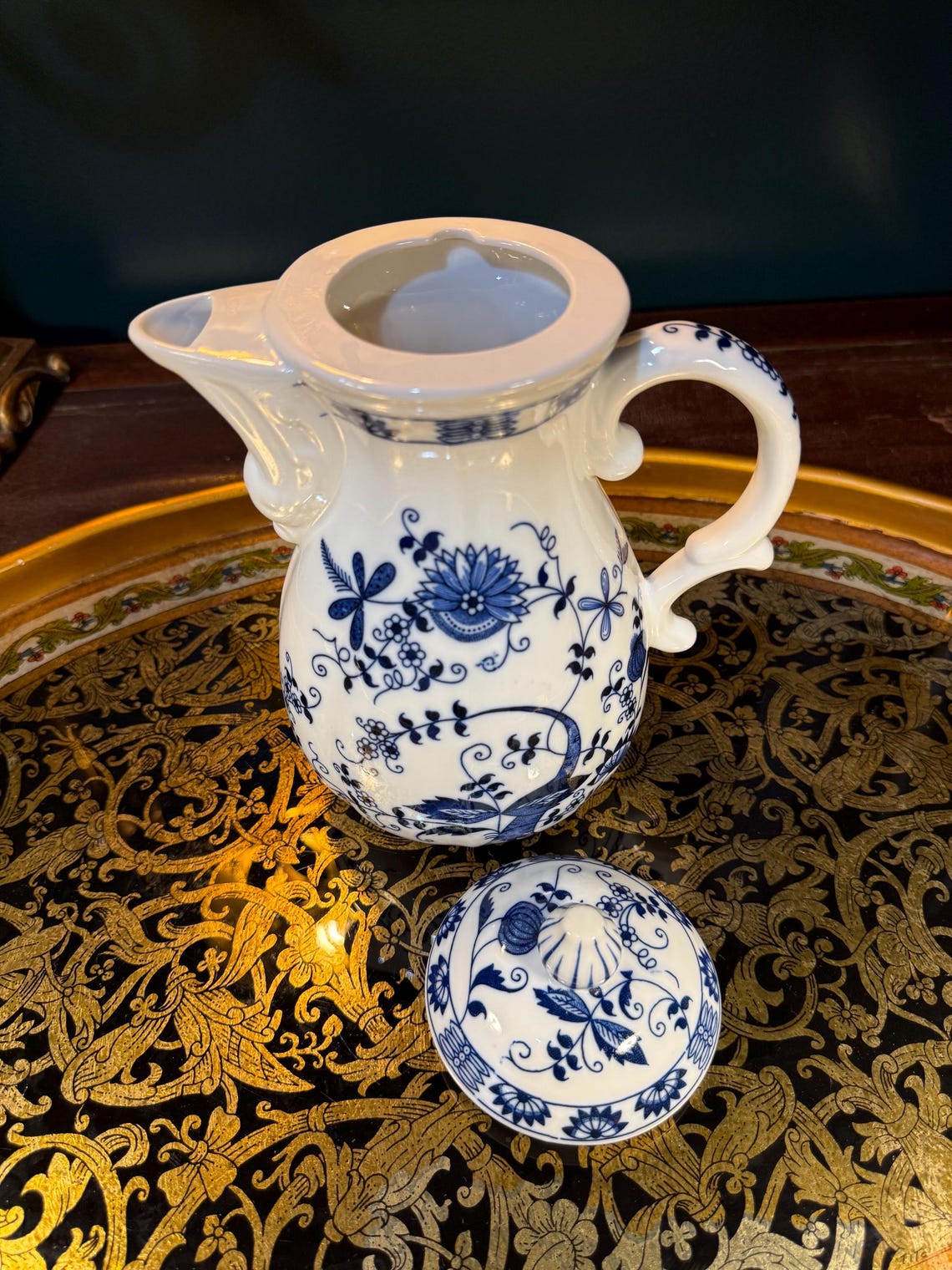 Vintage Vienna Woods Blue Onion Porcelain Pitcher: 48 Oz English Tea ...