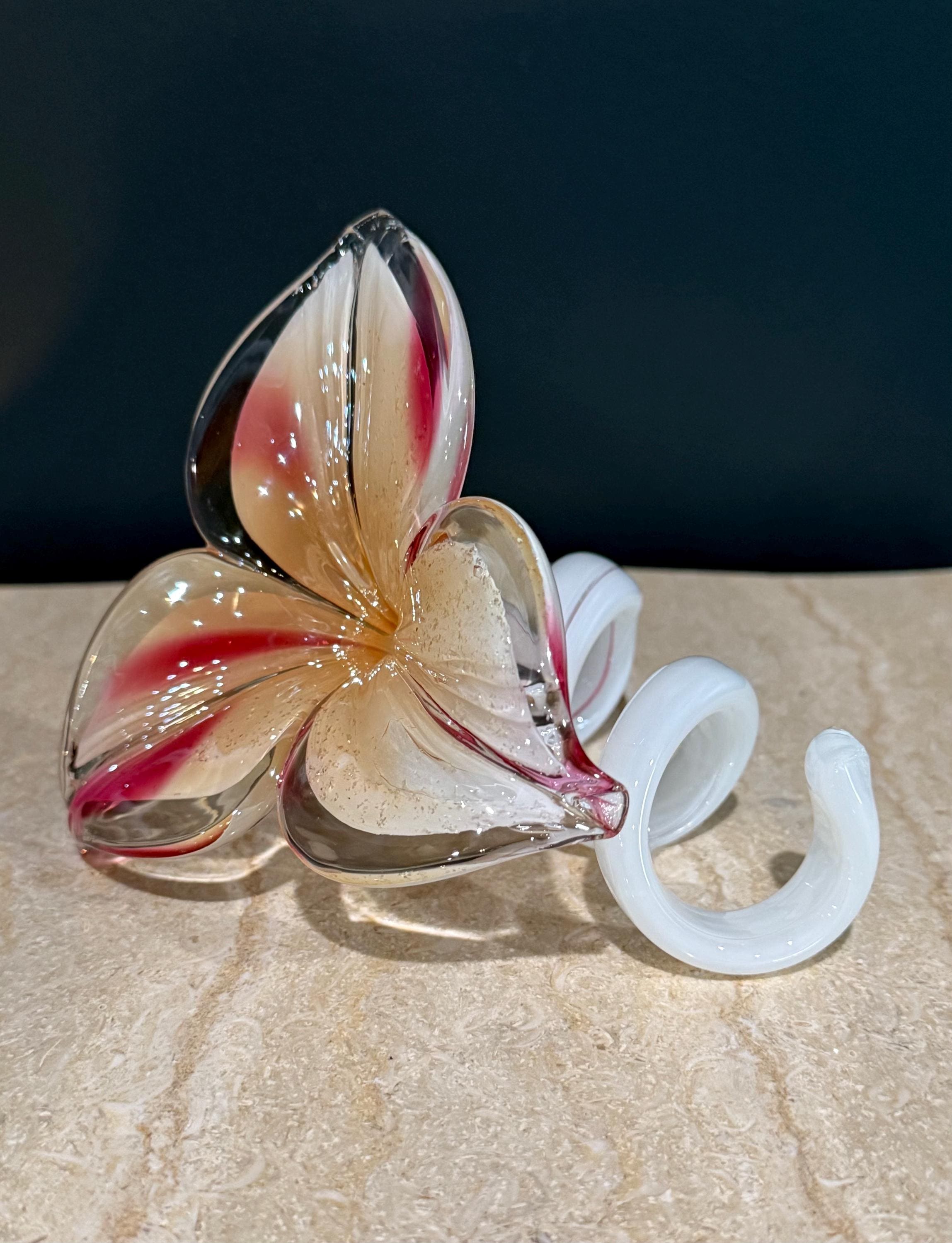 Vintage Murano-style Hand Blown Glass Flower – Pink & White Art Glass ...