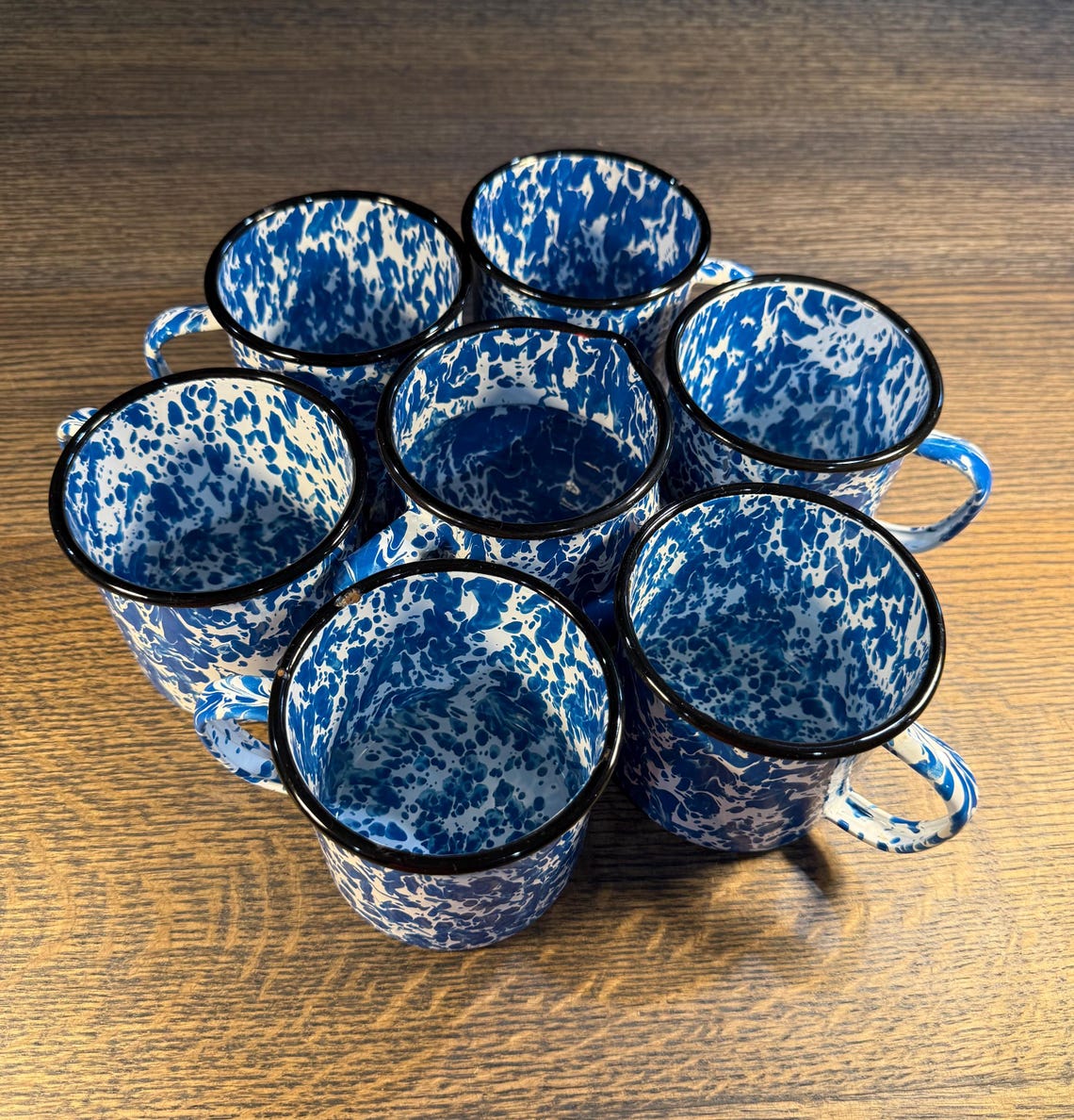 Vintage Blue Splatter Enamelware Mug Set: Rustic Farmhouse Creamer - Etsy
