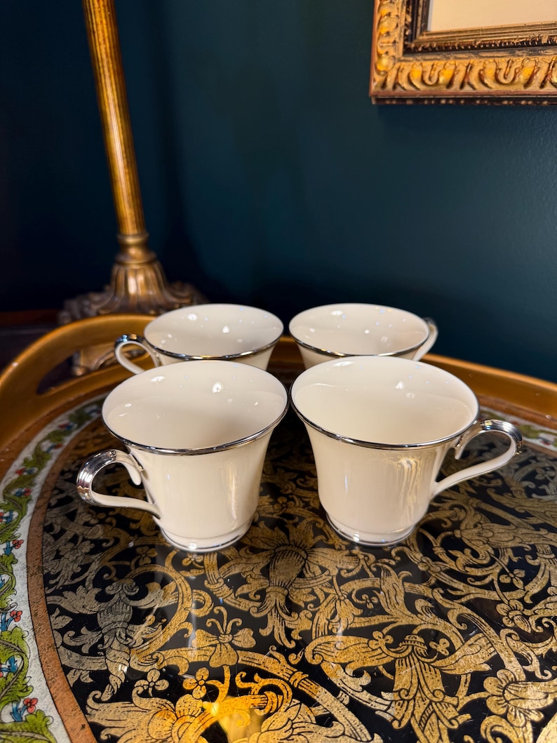 Lenox Solitaire Teacups: Ivory China With Platinum Trim, Set of 4 - Etsy