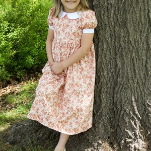 Girls Long Modest Spring Easter Dress With Puffed Sleeves and Peter Pan ...