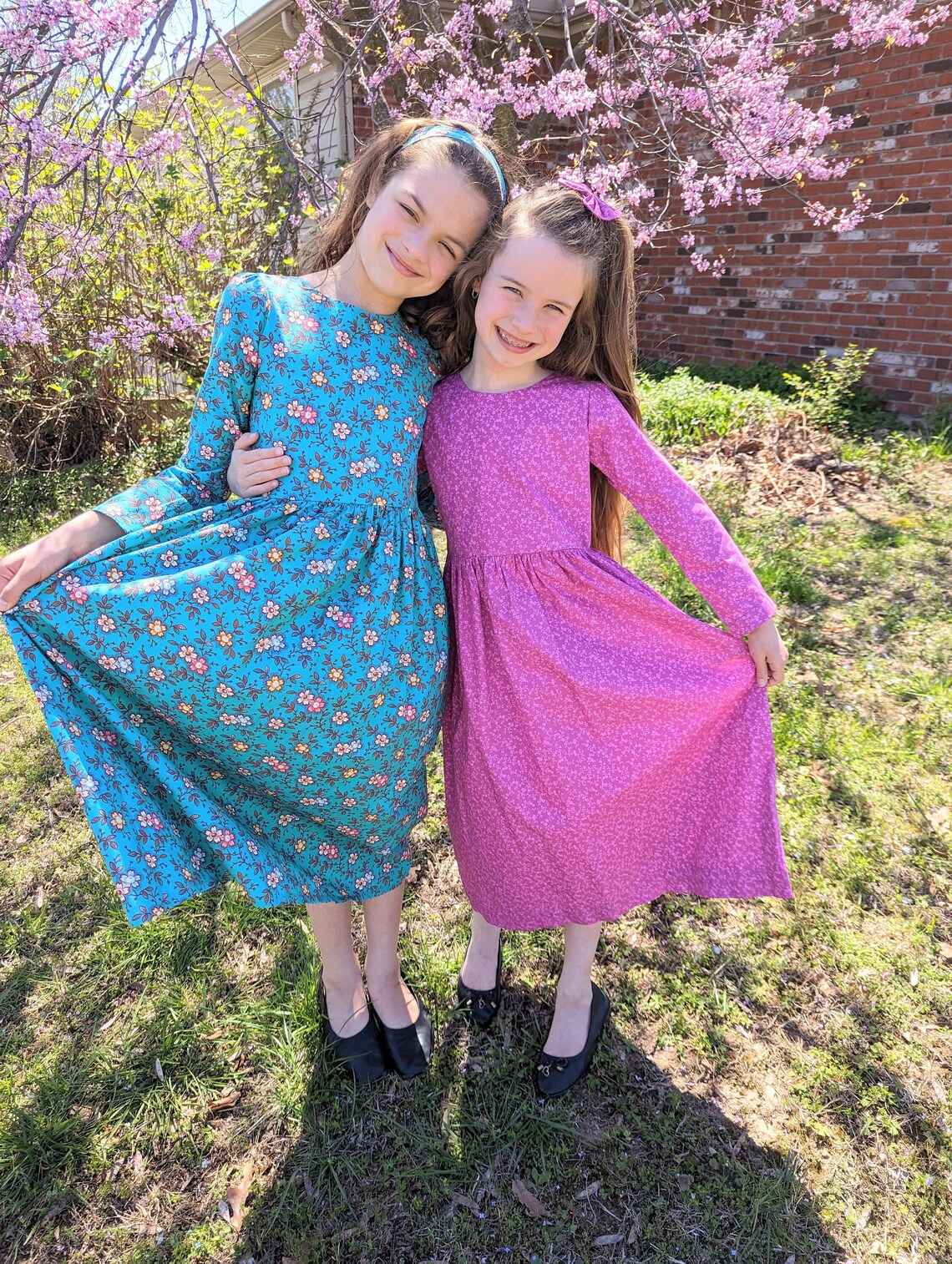 Girls Long Modest Classic Long Sleeve Cotton Print Dress With or ...