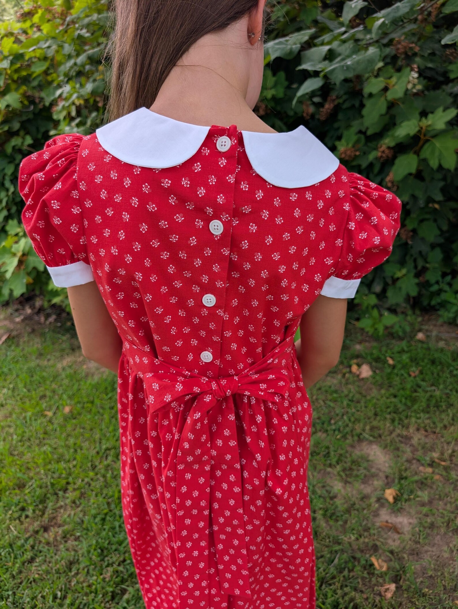 Girls Handmade Classic Peter Pan Collar Dresses With Puffed Sleeves ...