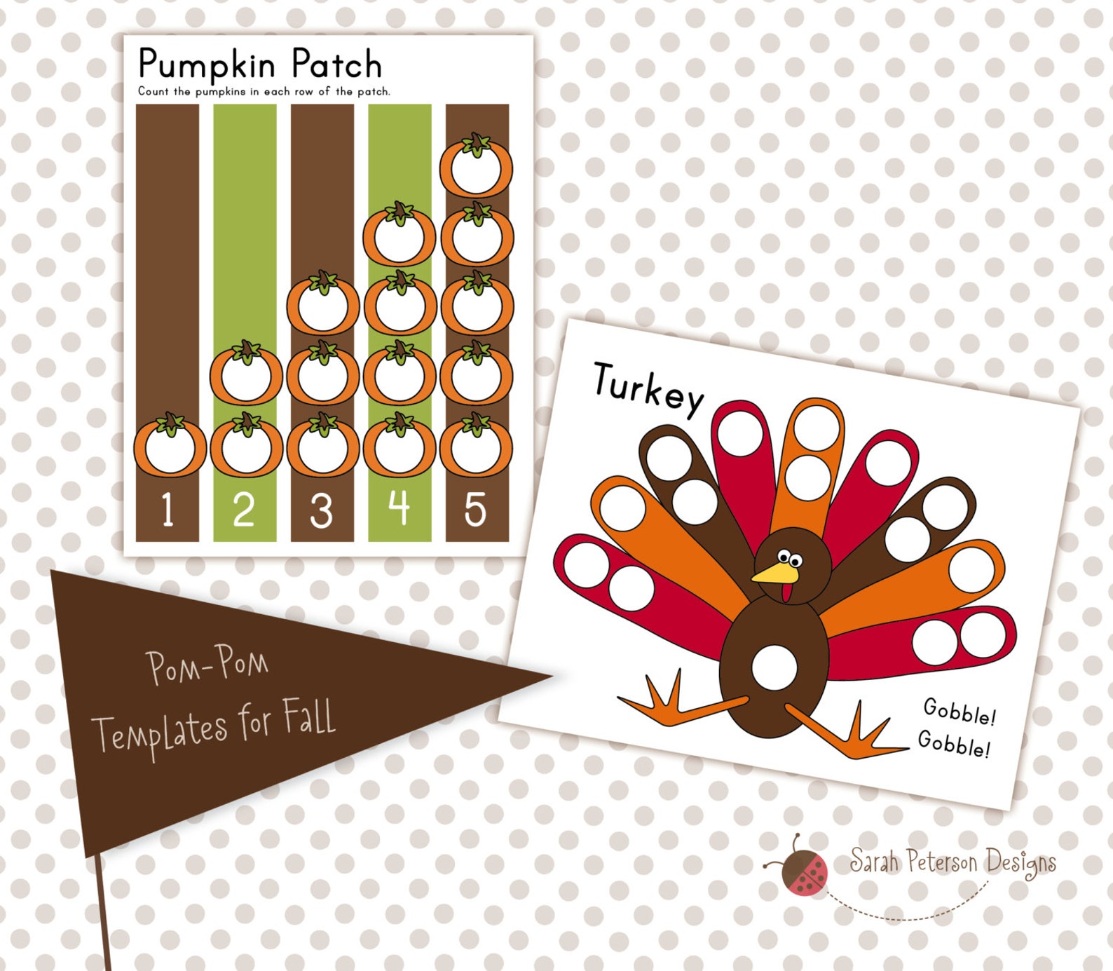 Fall Themed Pom Pom Templates Instant Download Printable | Etsy
