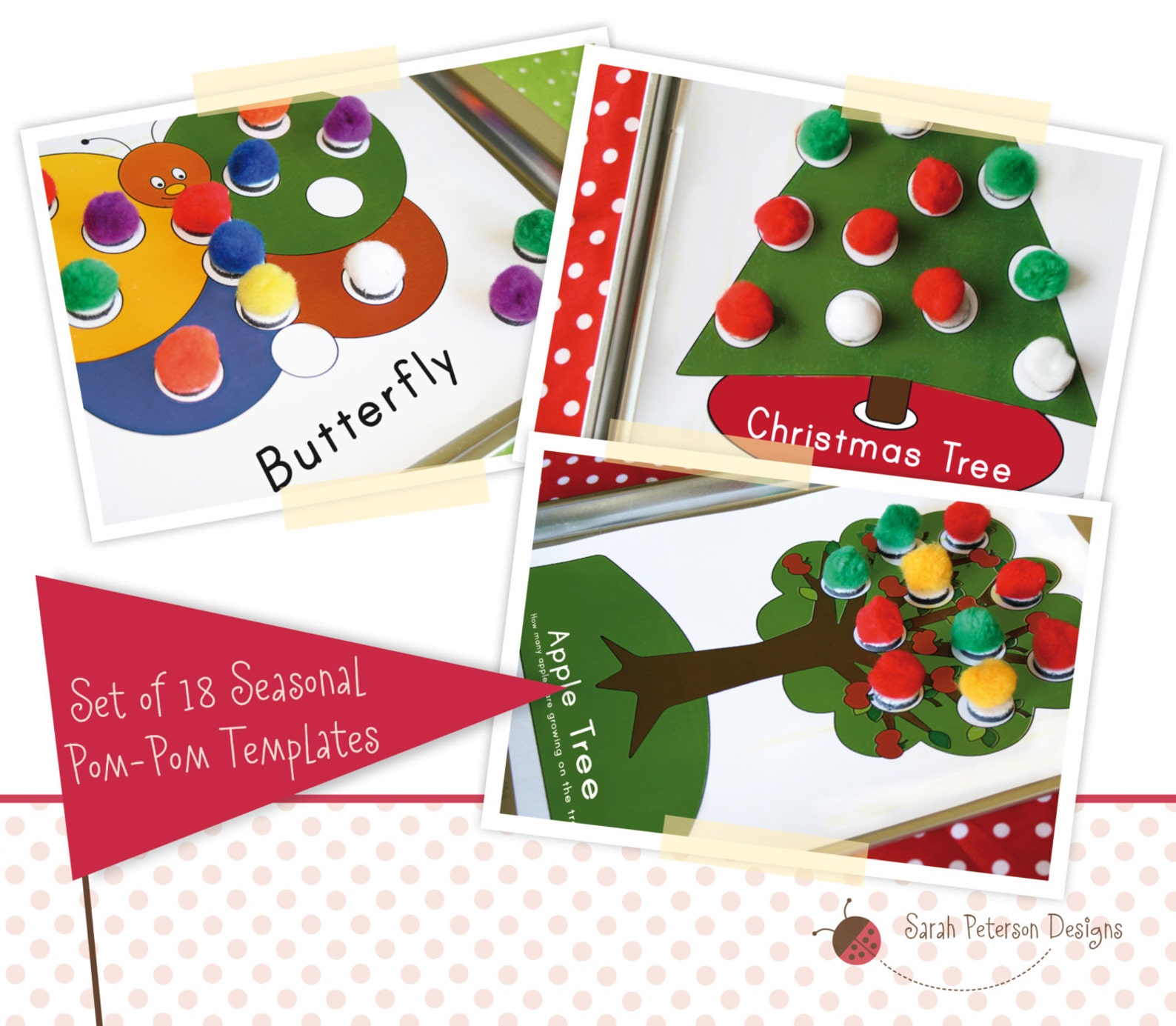 Instant Download Printable - Set of 18 Pom Pom Templates for Winter ...