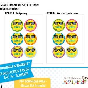 Instant Download PRINTABLE - EDITABLE - DIY - Sunglasses Favor Tags ...