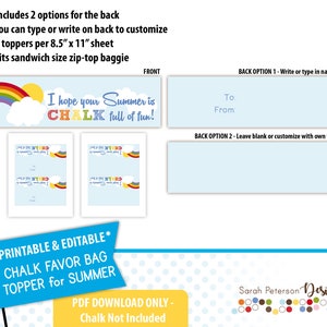 Instant Download PRINTABLE - EDITABLE - DIY "chalk Favor" Bag Toppers ...