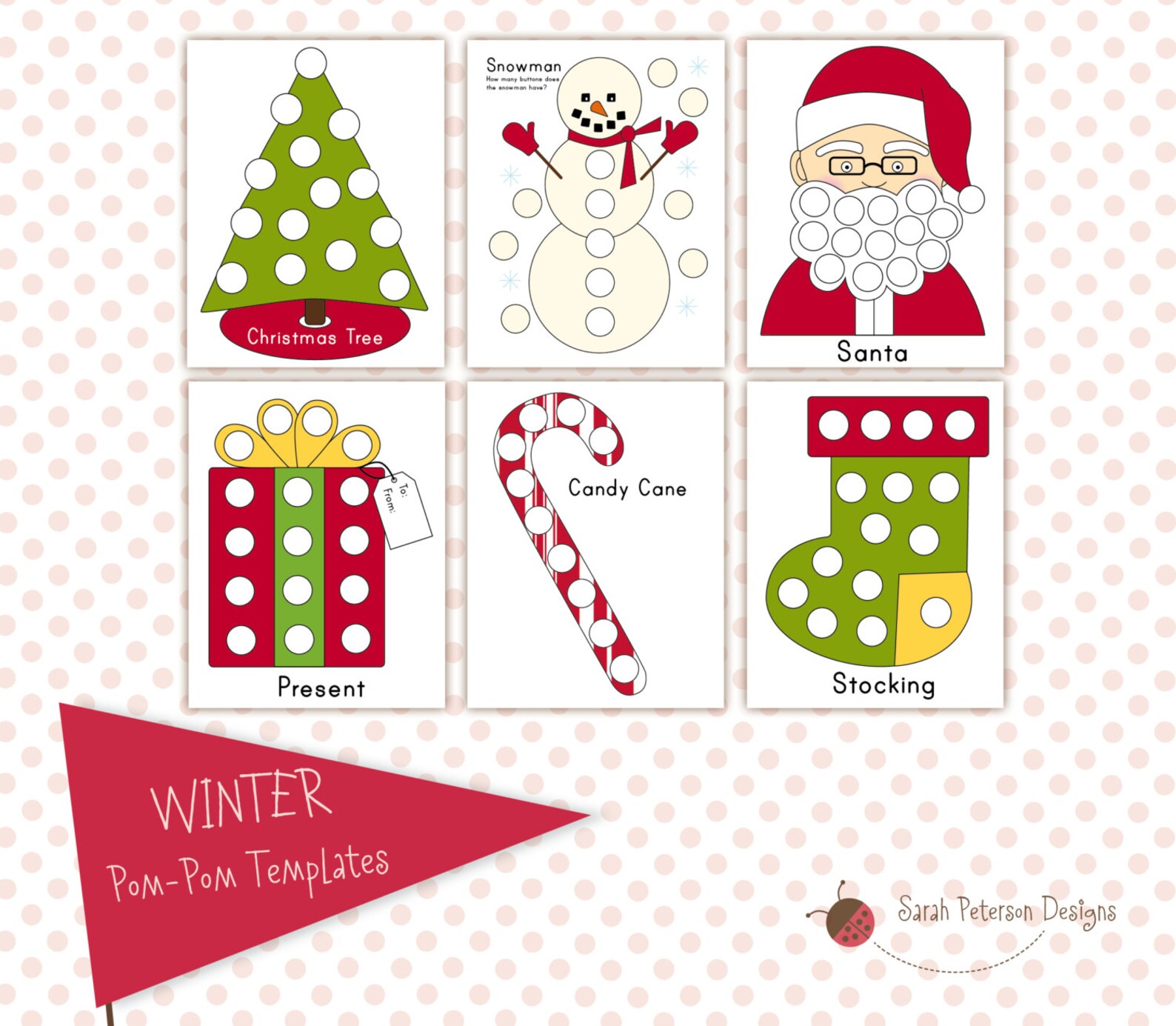 Instant Download Printable - Set of 18 Pom Pom Templates for Winter ...