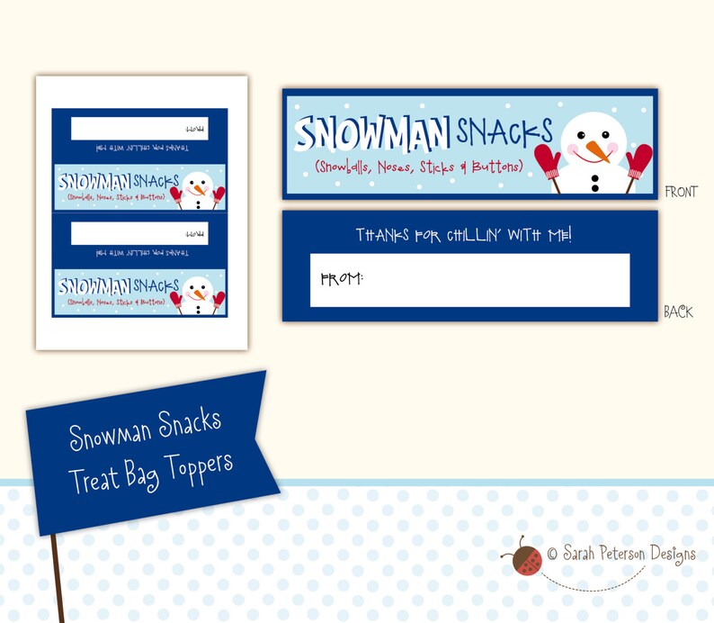 PRINTABLE Snowman Snack Mix Bag Toppers Instant Download - Etsy