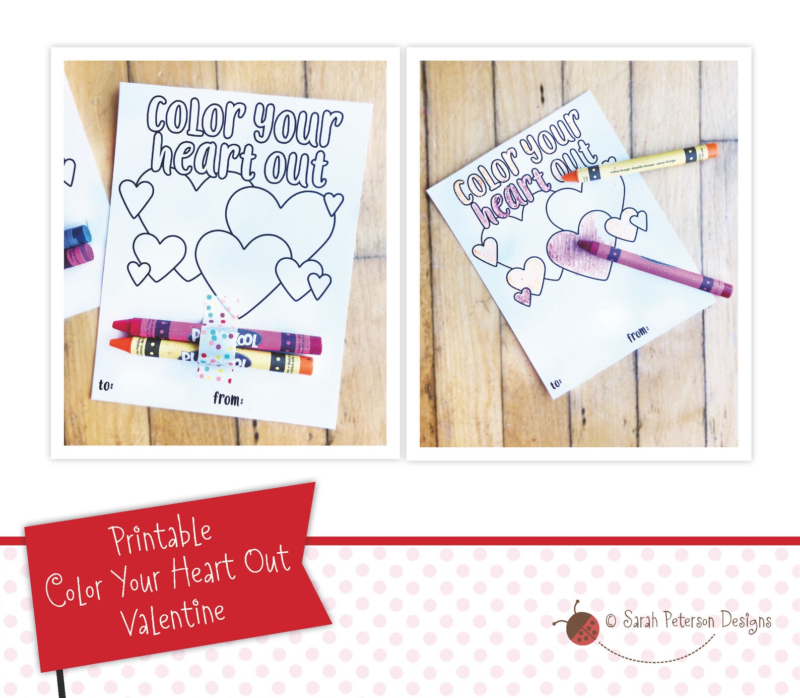 PRINTABLE - Color Your Heart Out - DIY Crayon/coloring Page Valentine ...