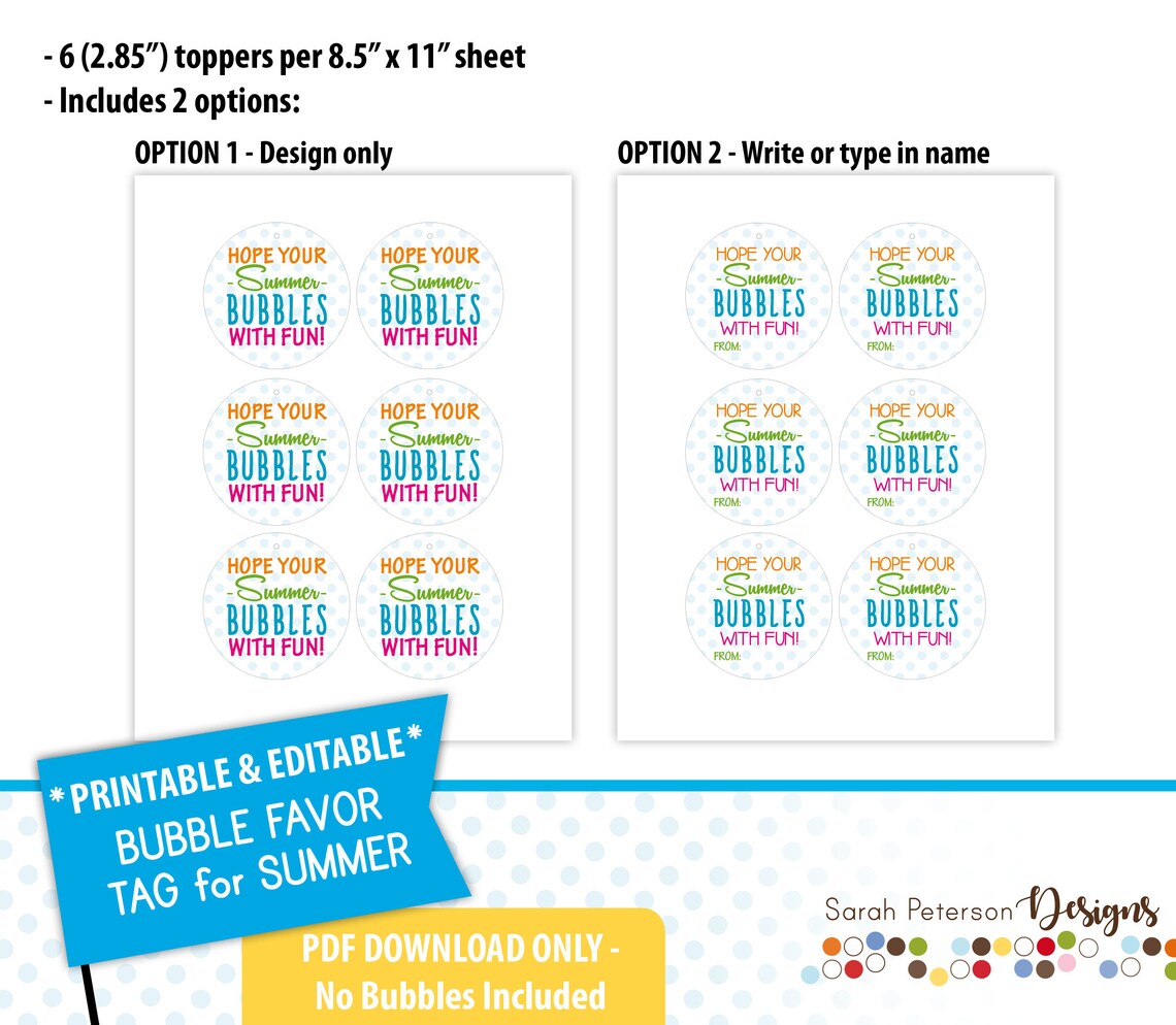 Instant Download PRINTABLE EDITABLE DIY Bubble Favor | Etsy