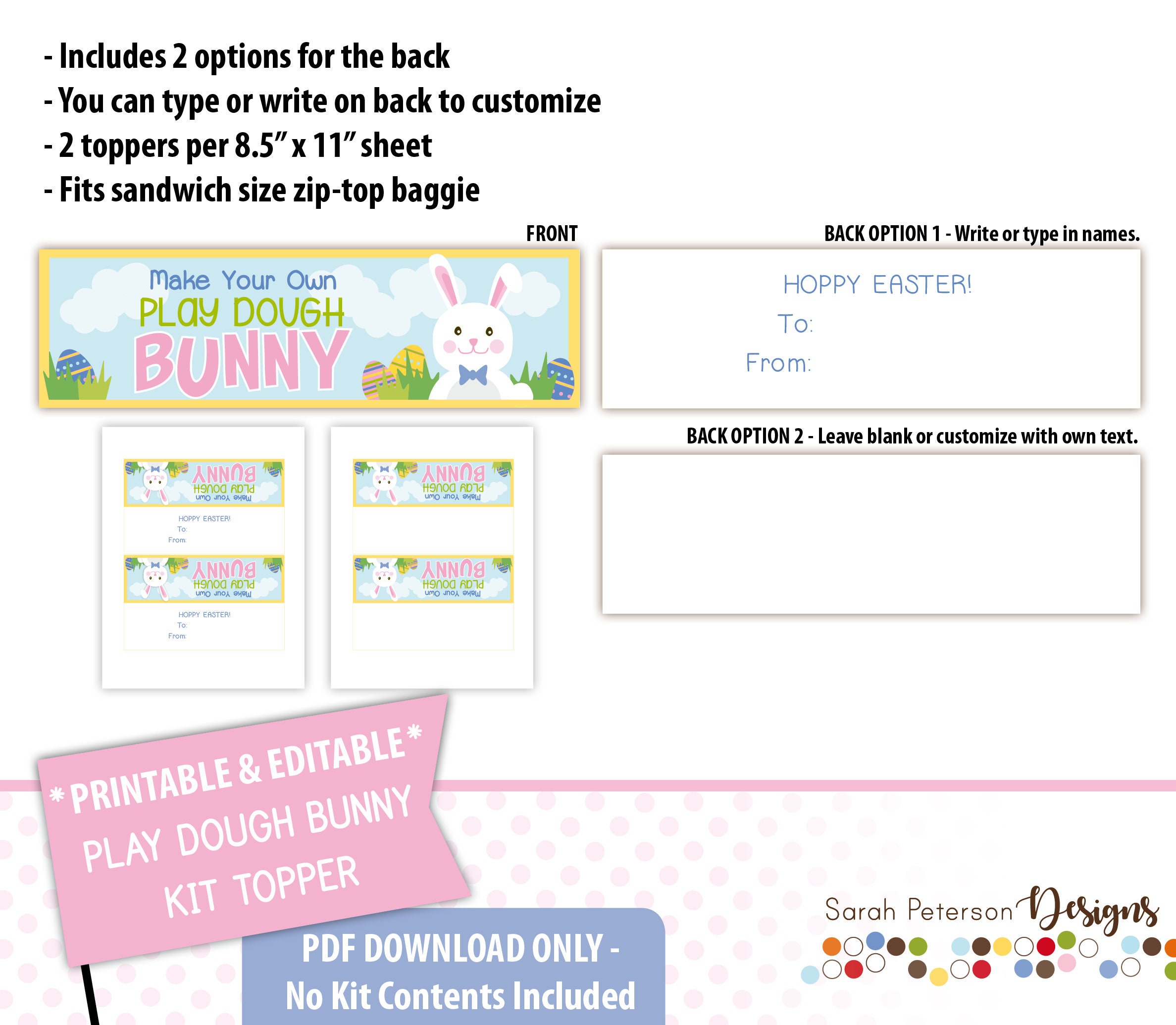 Instant Download PRINTABLE - EDITABLE - Make Your Own "play Dough Bunny ...