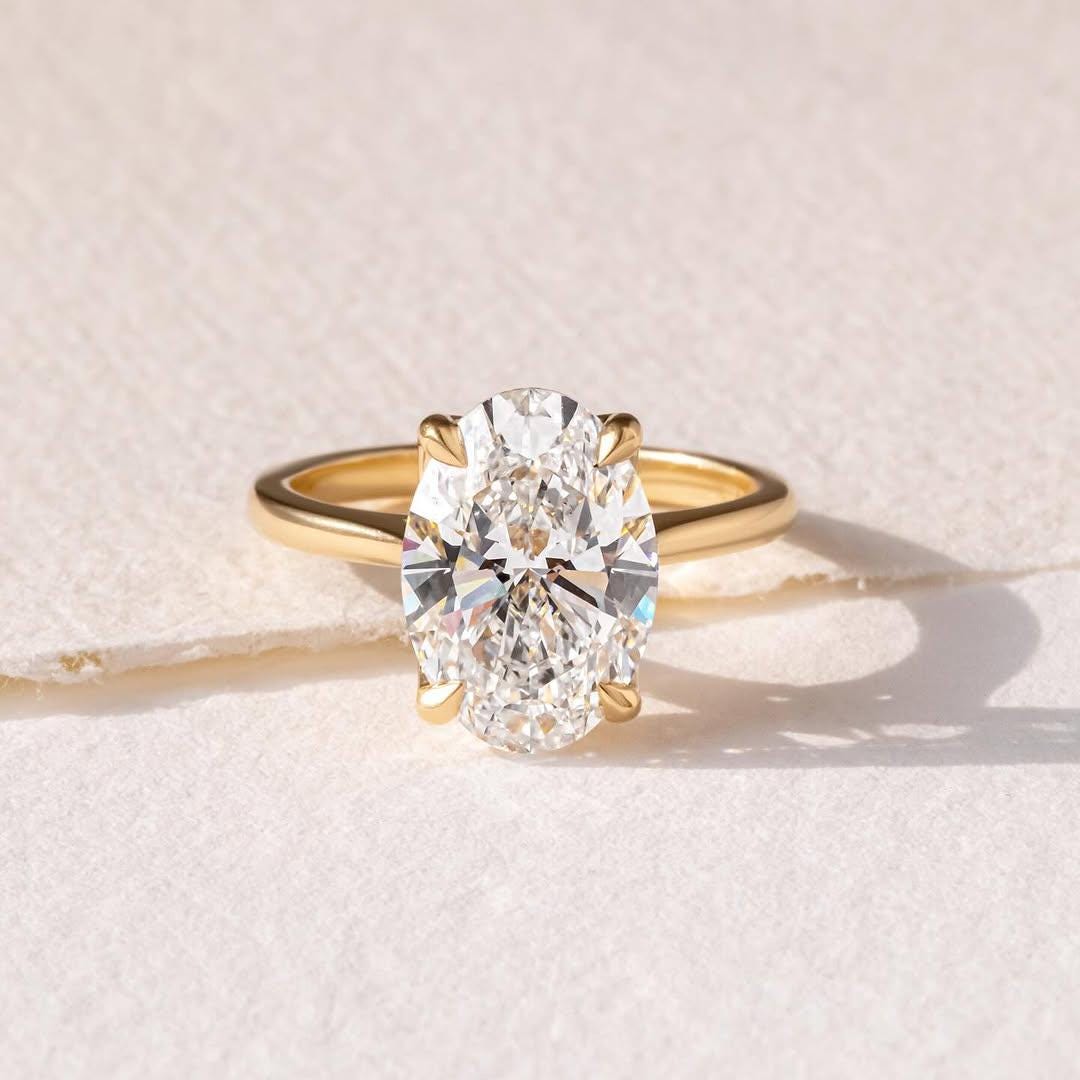 Tulip Setting Lab Grown Oval Diamond Engagement Ring Vintage Cathedral ...