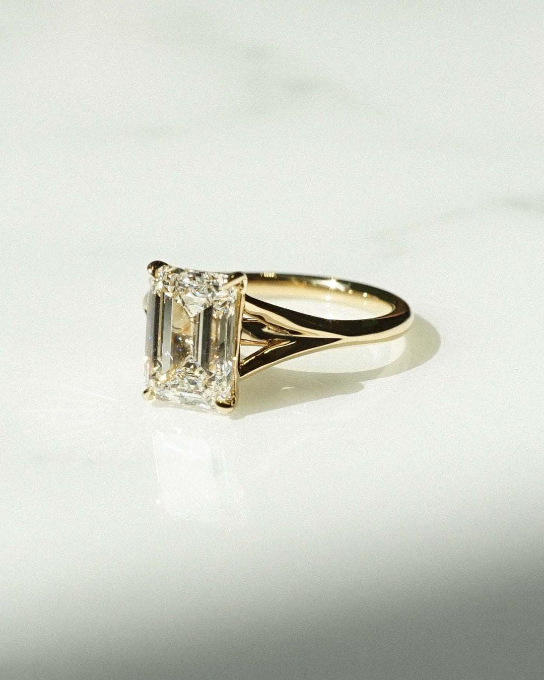 Lab Grown Emerald Cut VVS Diamond Engagement Ring Vintage Cathedral Set ...