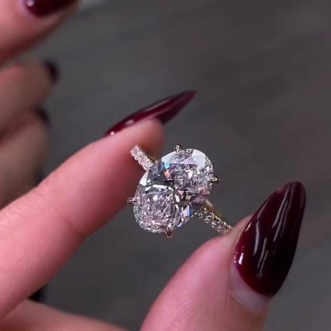 Cathedral Setting 4 Carat Oval Moissanite Engagement Ring in 14k Yellow ...