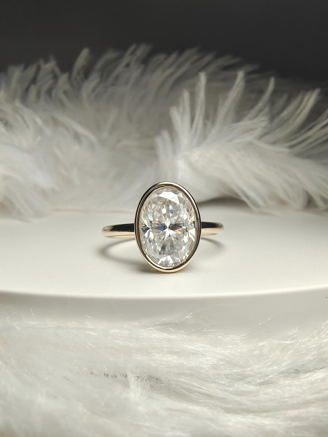 Unique Bezel Set Engagement Ring, 2 Carat Oval Moissanite Ring for ...