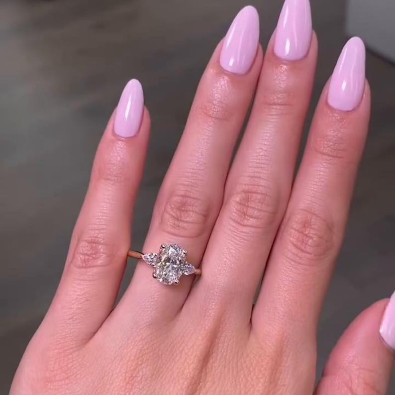 Lab Grown Diamond Oval Cut Three Stone Engagement Ring Vintage 3 Stone ...