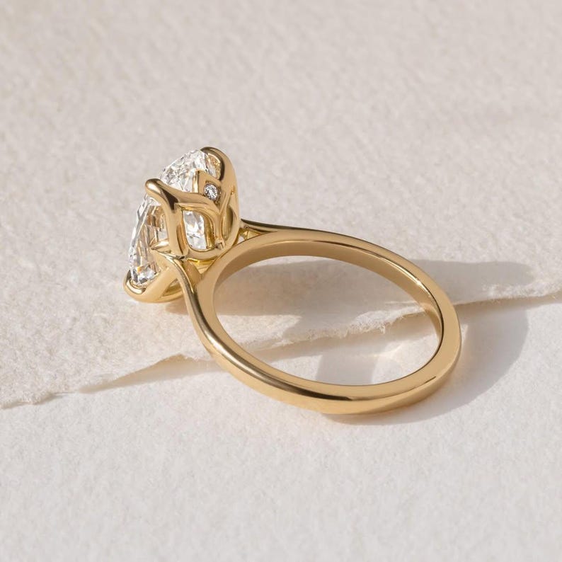 Tulip Setting Lab Grown Oval Diamond Engagement Ring Vintage Cathedral ...