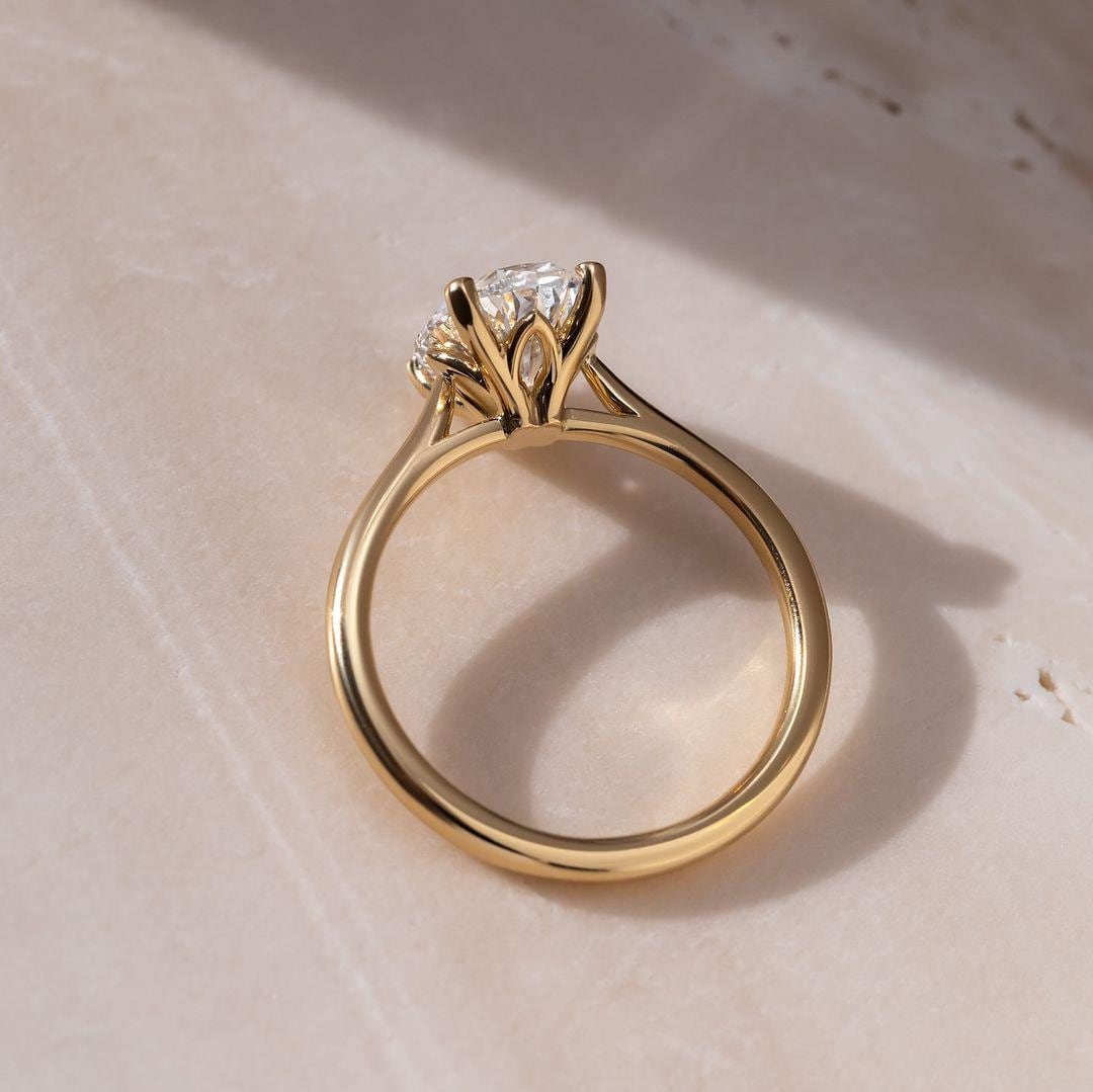 Tulip Setting 3 Carat Oval Lab Grown Diamond Engagement Ring 14k Yellow ...