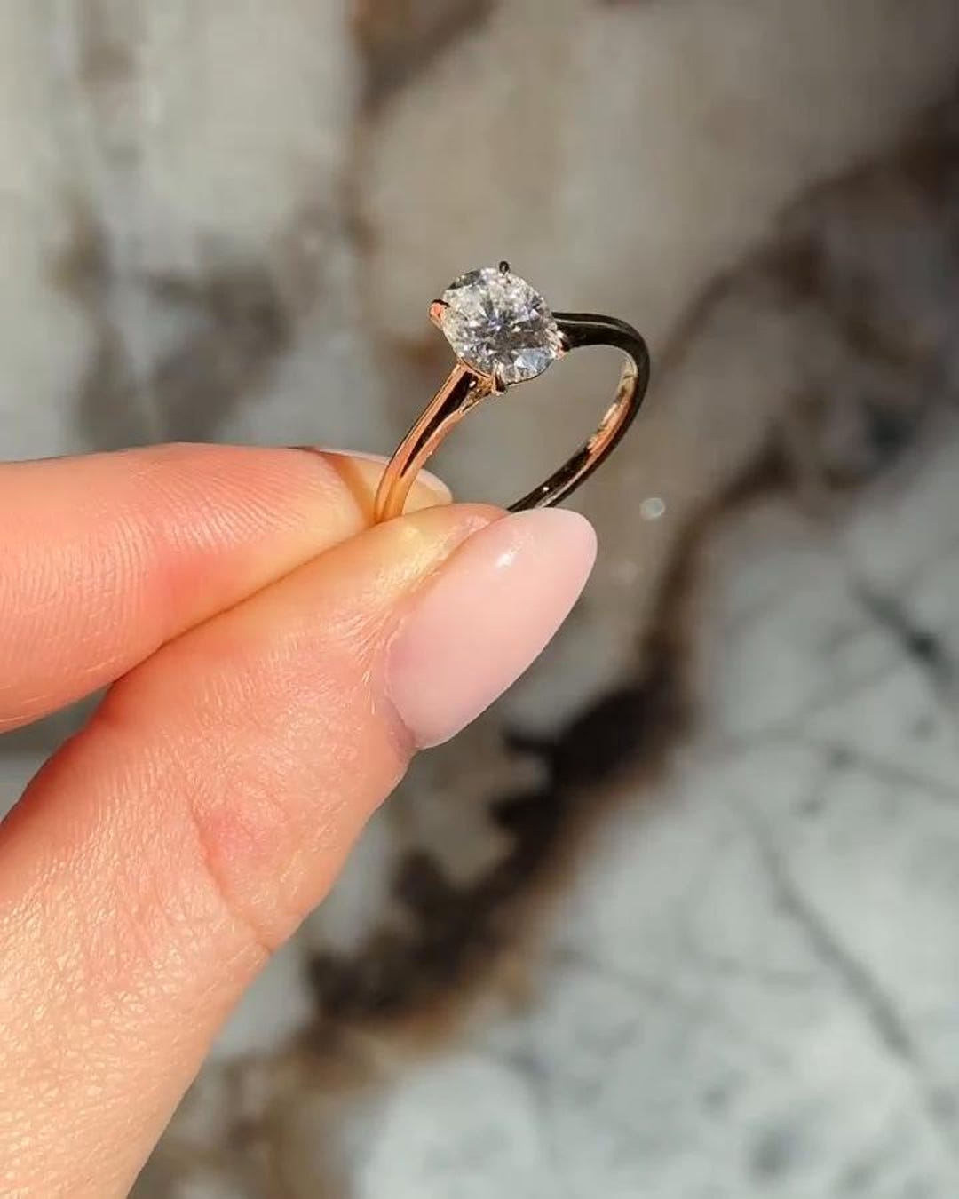 Cathedral Setting Oval Lab Grown Diamond Ring, 14k Solid Gold Solitaire ...
