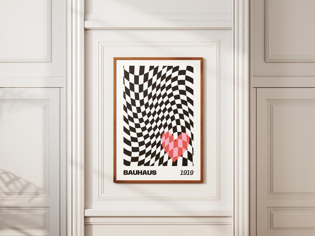 Heart Checkered Wall Art Print – Bauhaus Black & White Pattern Art With ...