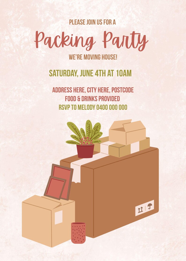Packing Party Invitation EDITABLE / Moving House - Packing to Move ...