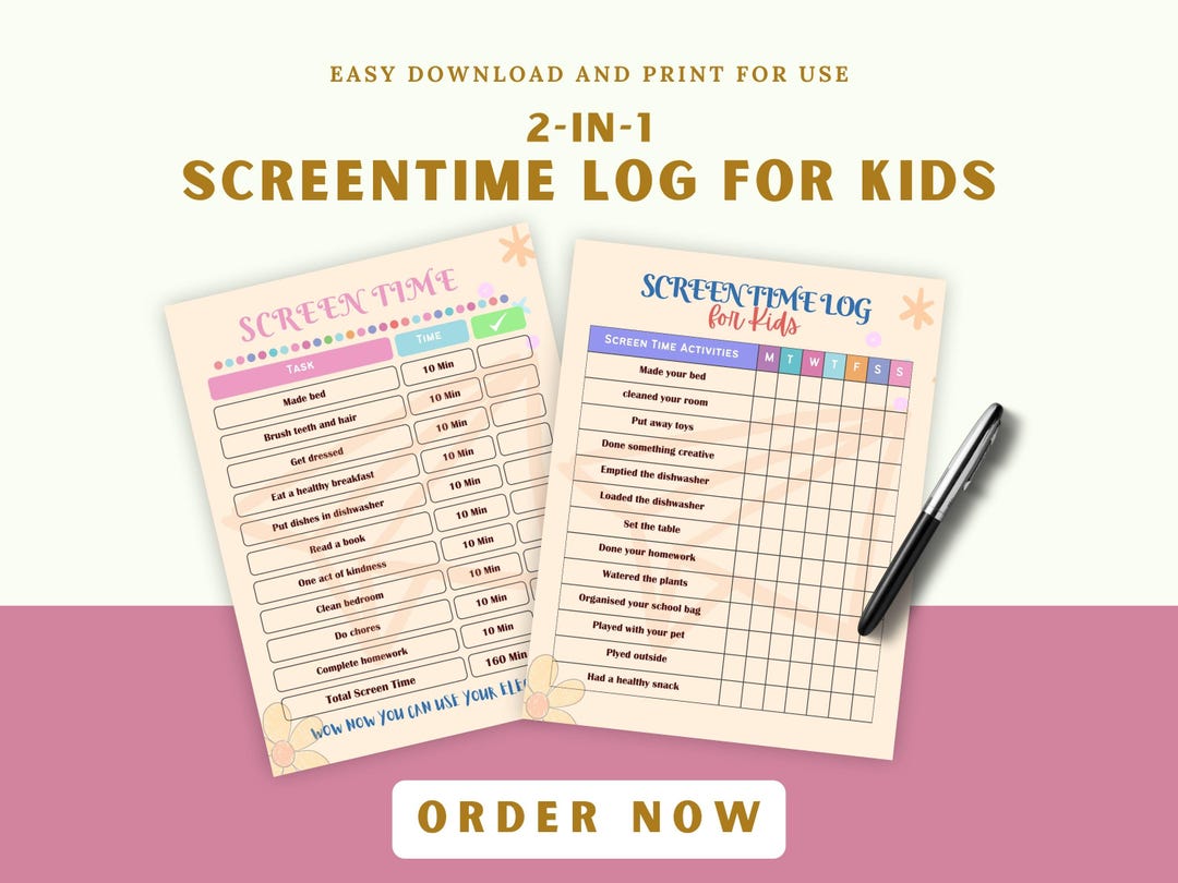 Ultimate 2 in 1 Screen Time Log for Kids – Printable Digital Planner ...