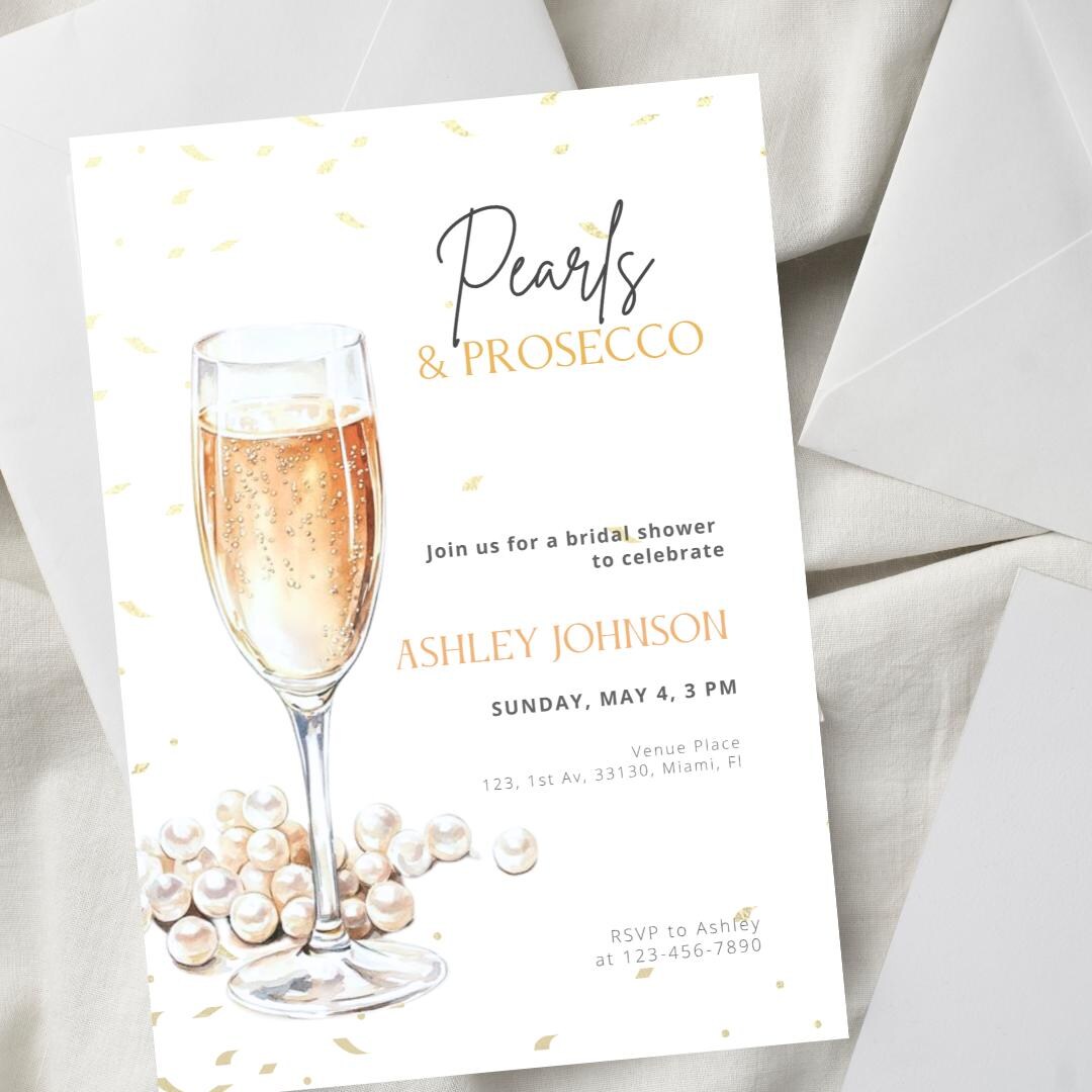 Champagne and Pearls Bridal Shower Invitation | Pearls and Prosecco ...