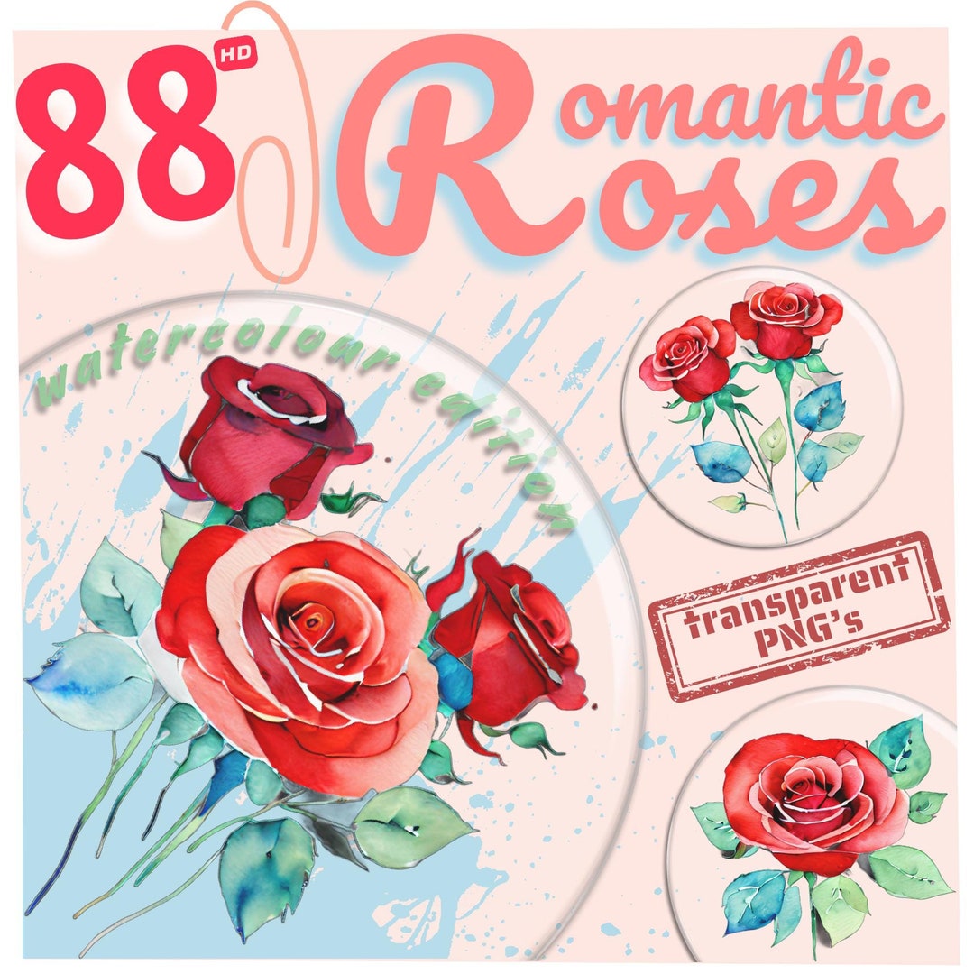 88HD Romantic Roses PNG Collection | | Watercolour Edition | Valentines ...