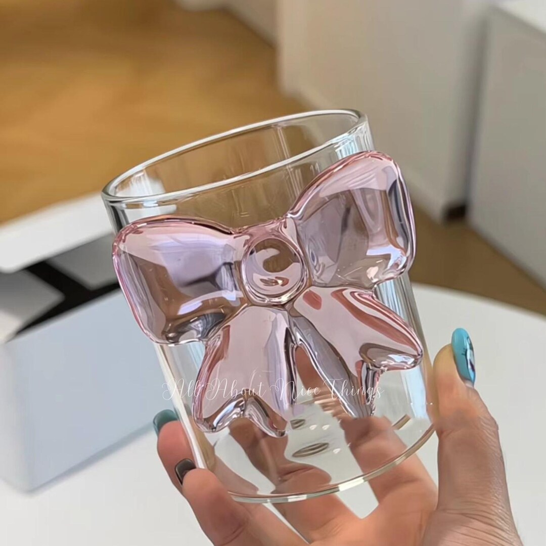 Elegant & Cute Pink Bow Glass Cup/mug - Heat-resistant Borosilicate ...
