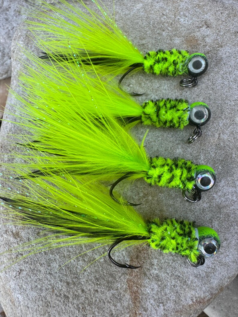 Hand Tied Crappie Jigs Chartreuse and Black 1/16 Oz. - Etsy