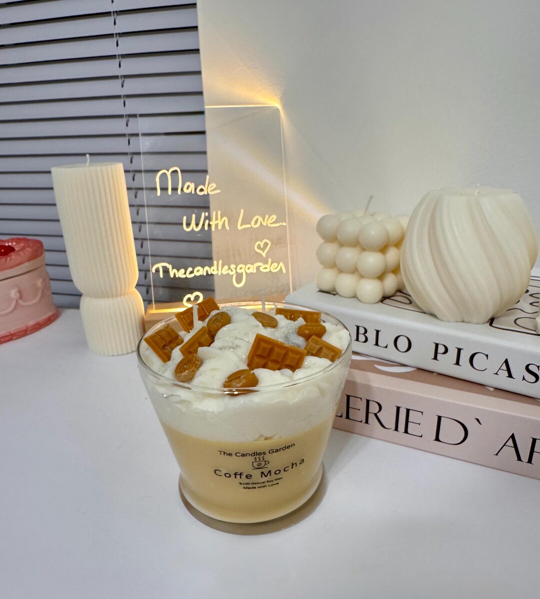 Coffee Cream Candle, Cream Candle, Daisy Cream Candle, Soy Candle in a ...