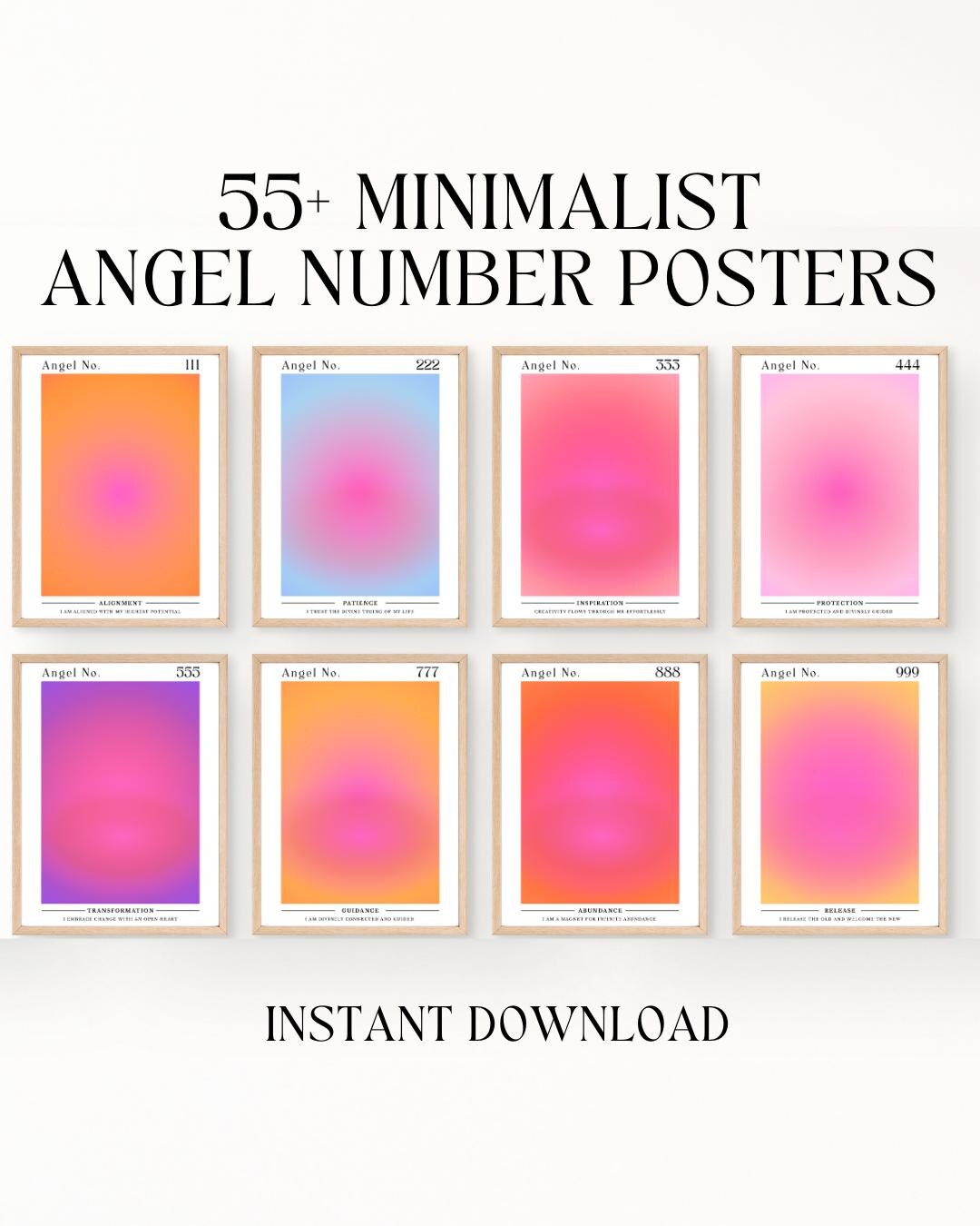 55+ Angel Number Posters Set – Minimalist Aura Affirmation Wall Art ...
