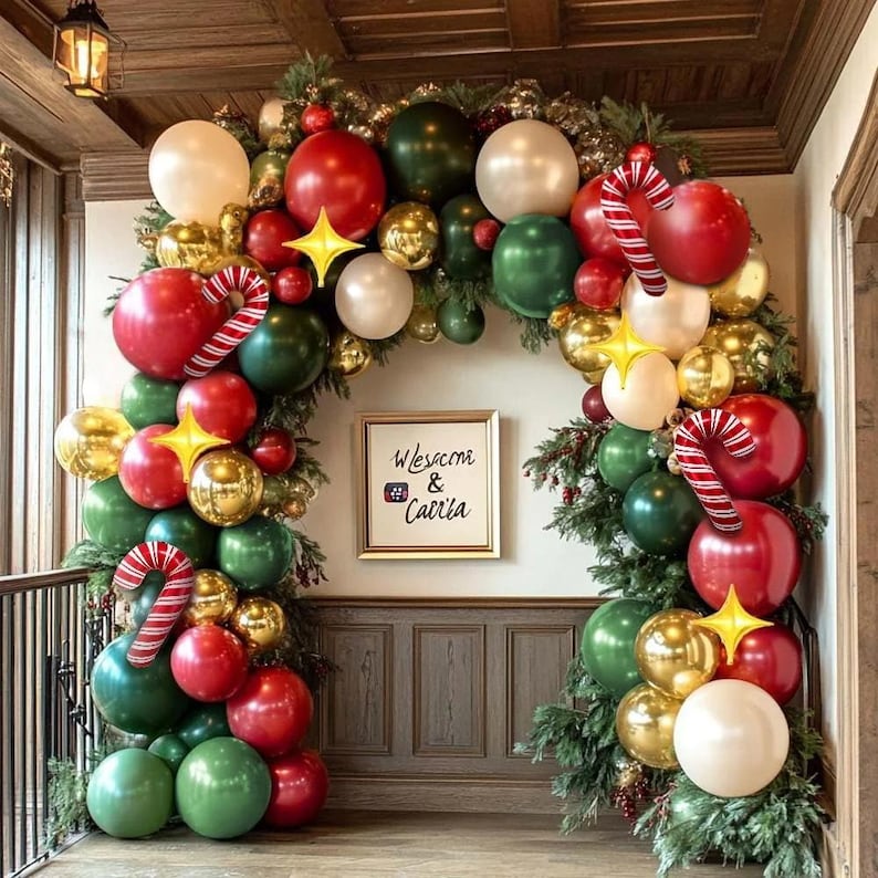 Kit de guirnalda de globos navideños: arco de estrellas rojo, verde y ...