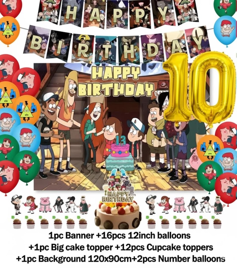 Gravity Falls Birthday Party Decorations: Balloon Banner, Cake Topper ...