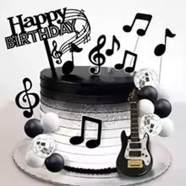 Rock Music Guitar Cake Topper Set With Music Notes for Musician ...