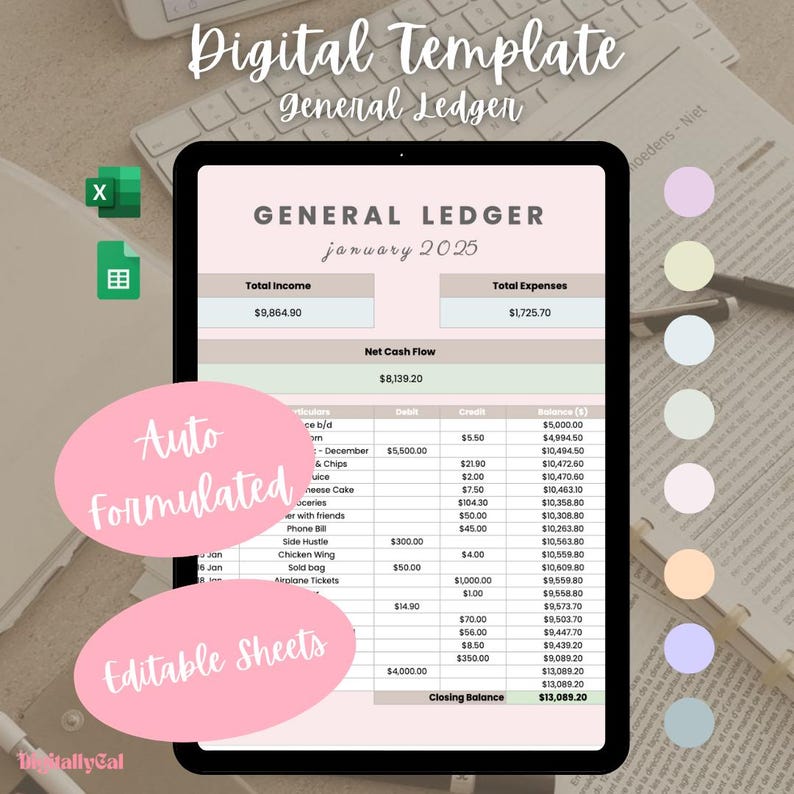 General Ledger Digital Template | Money Tracker | Editable Google ...