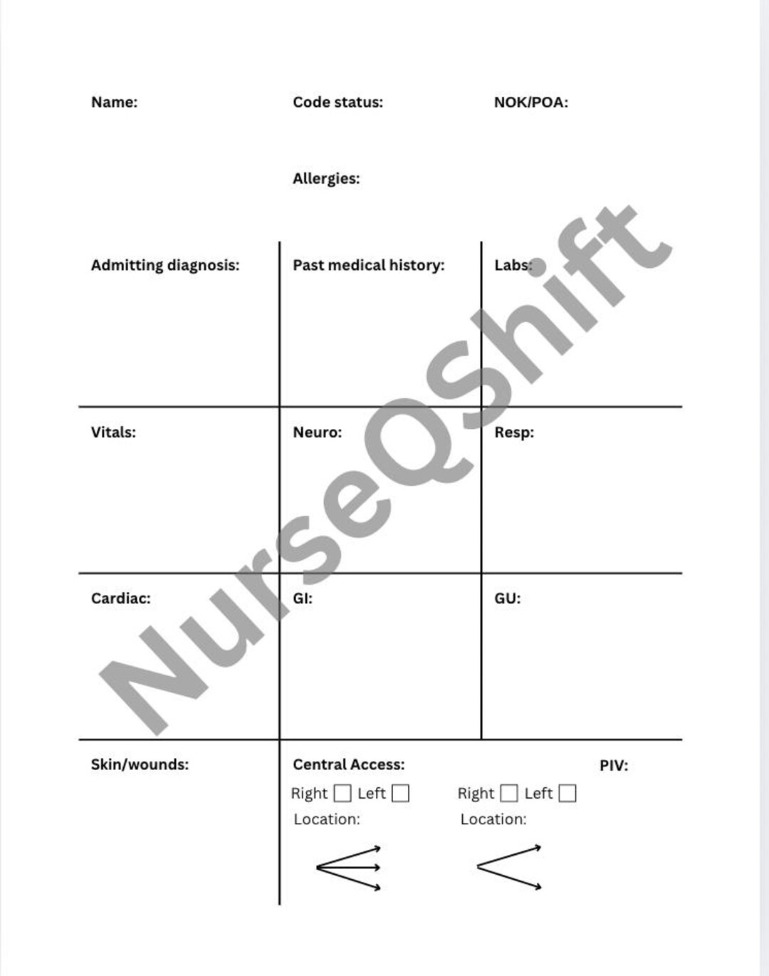 Nursing Report Grid- 1 Patient - Etsy