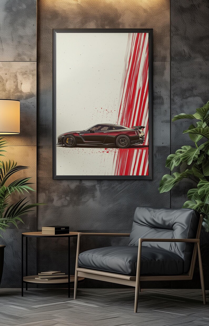 Nissan GT-R NISMO | Car Poster | Vintage Black Car on Red and White ...