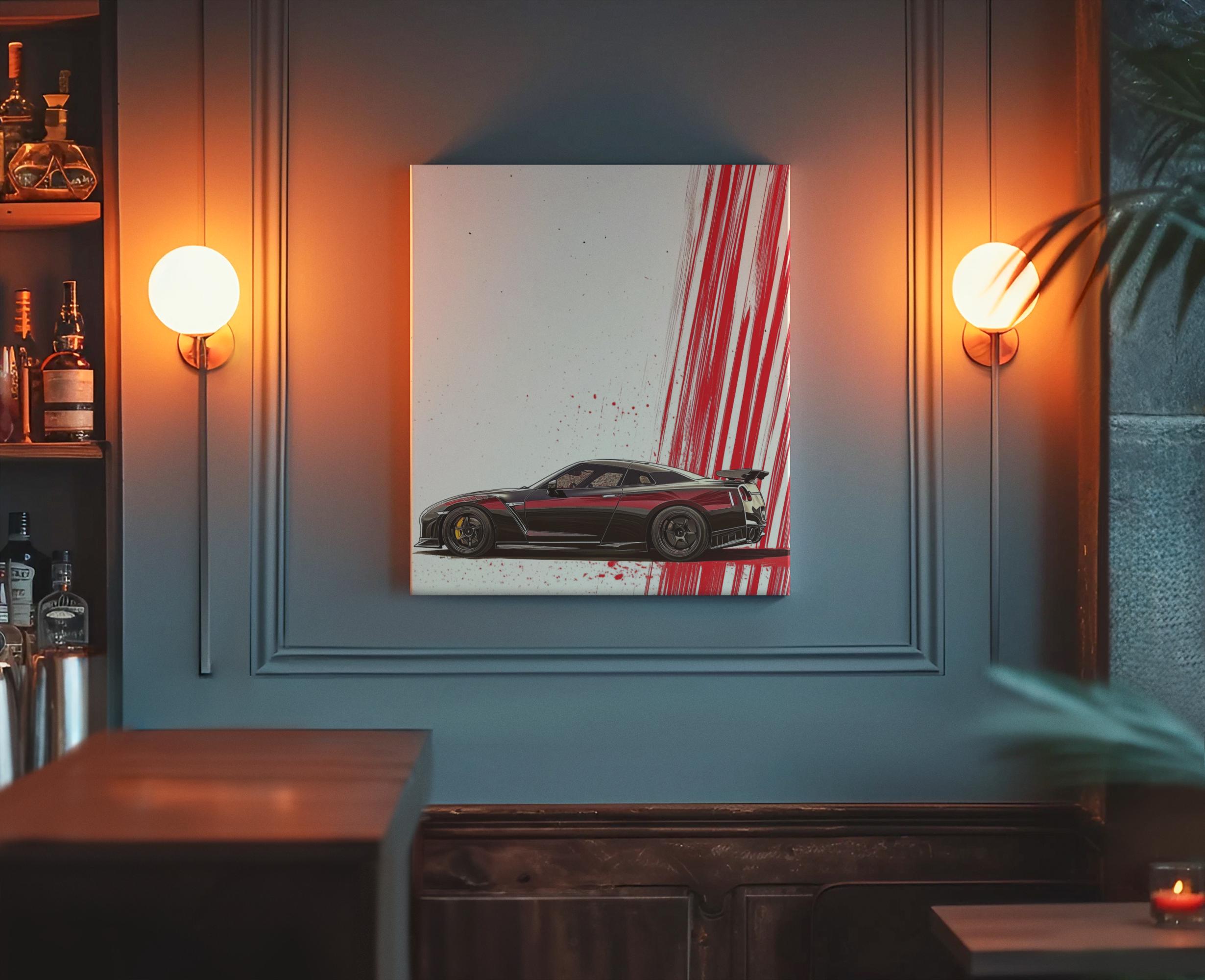 Nissan GT-R NISMO | Car Poster | Vintage Black Car on Red and White ...
