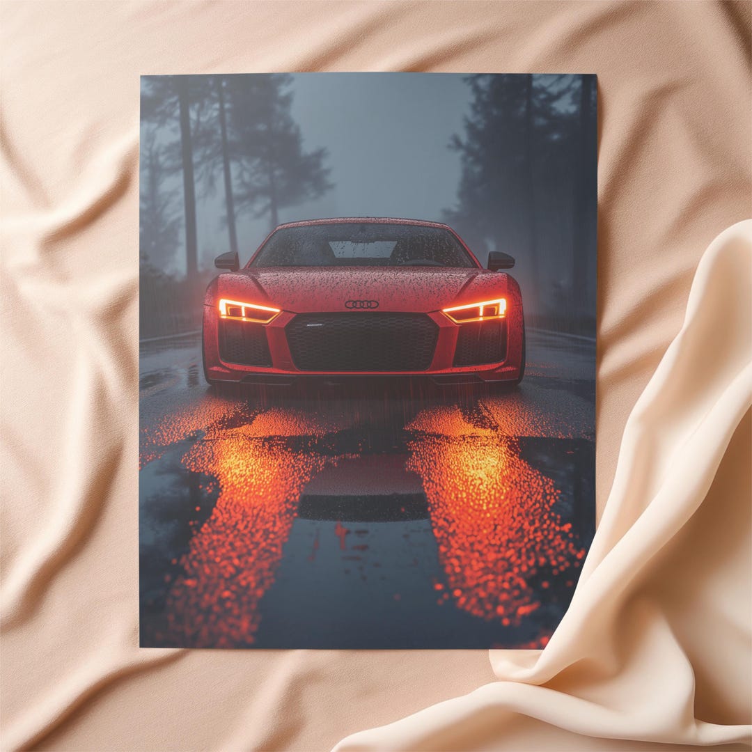 Red Audi R8 Poster, Audi R8 Print, Audi Wall Art, Sports Car Poster ...