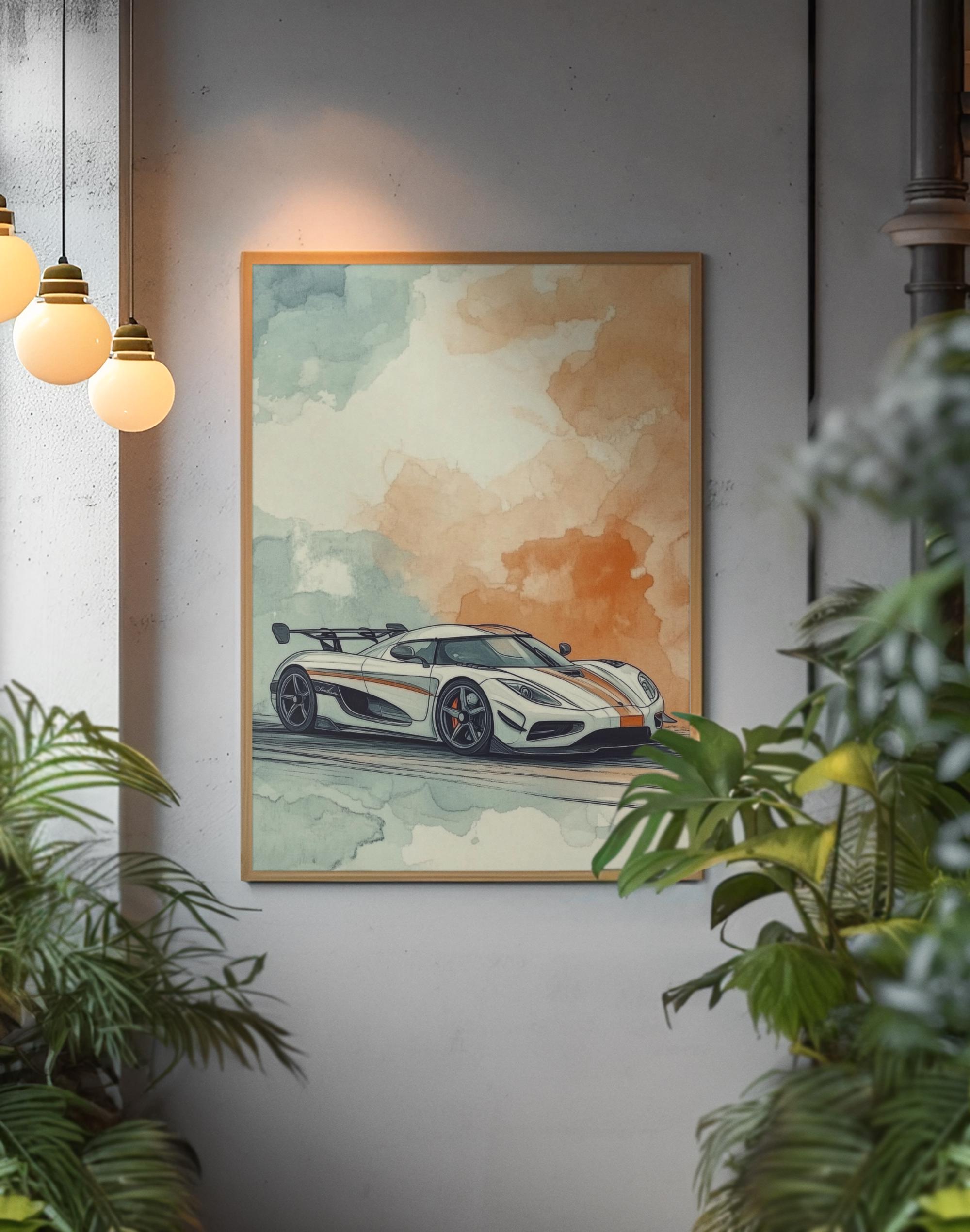 Koenigsegg Jesko White Vintage Print Poster, Retro Art Print, Wall ...