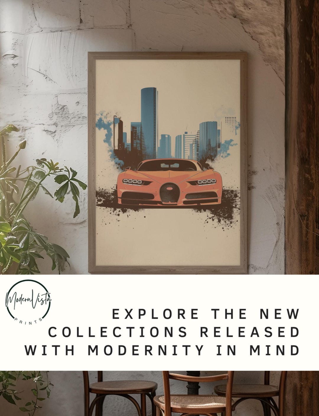 Buggati Chiron Print Poster | Orange Car | Vintage Retro City ...
