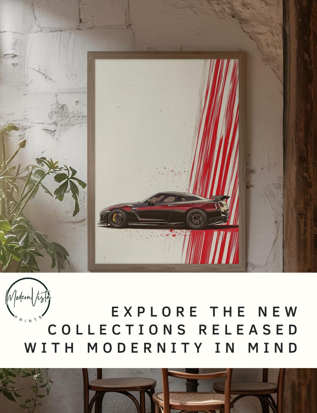Nissan GT-R NISMO | Car Poster | Vintage Black Car on Red and White ...