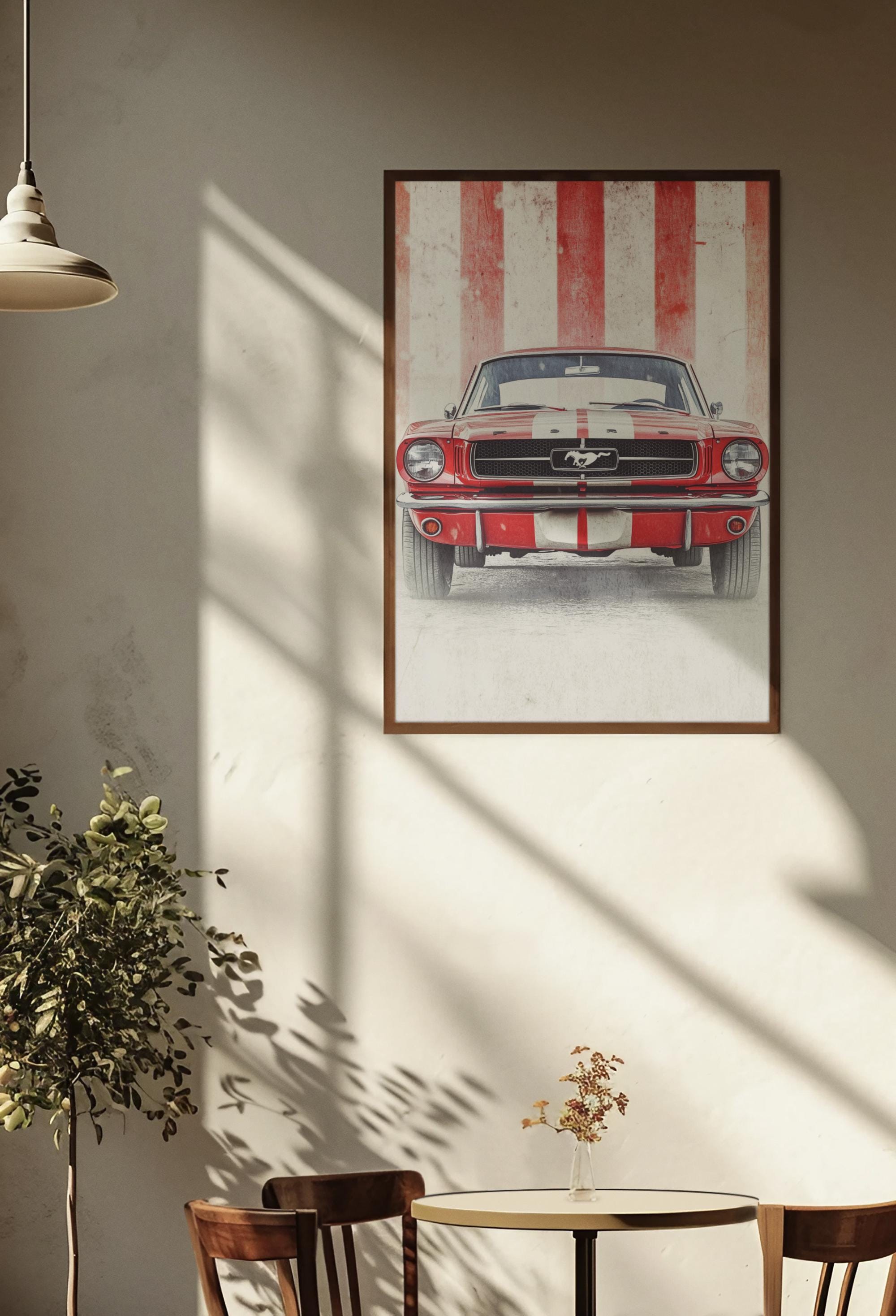 1964 Ford Mustang Poster, Hand Illustrated, Car Art, Automotive Wall ...