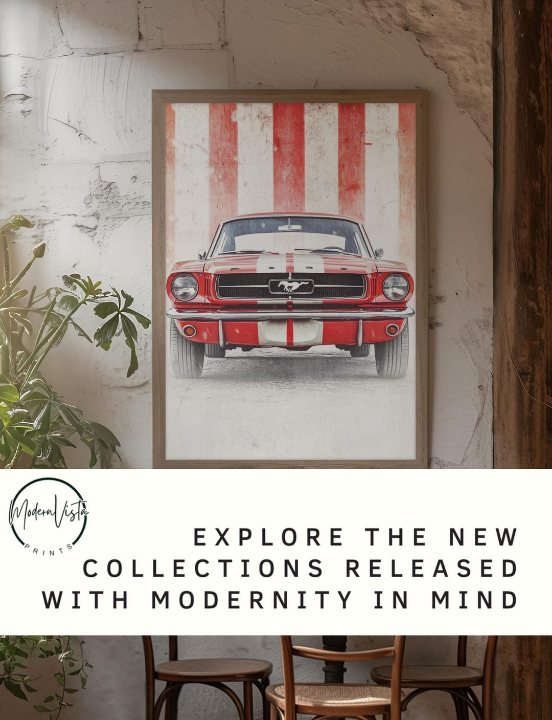 1964 Ford Mustang Poster, Hand Illustrated, Car Art, Automotive Wall ...